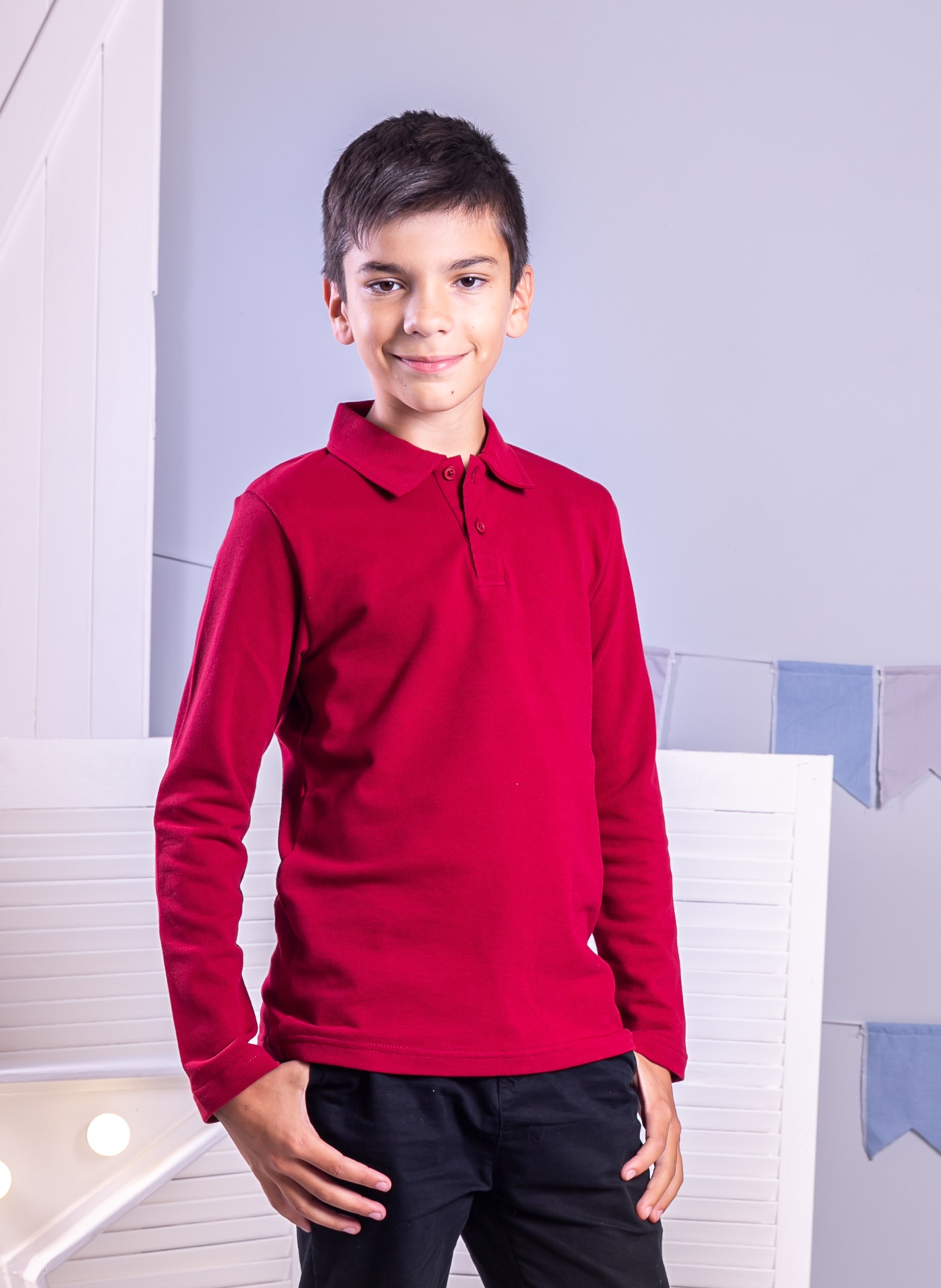 Бордове поло з довгим рукавом дитяче STANDART | TvoePolo